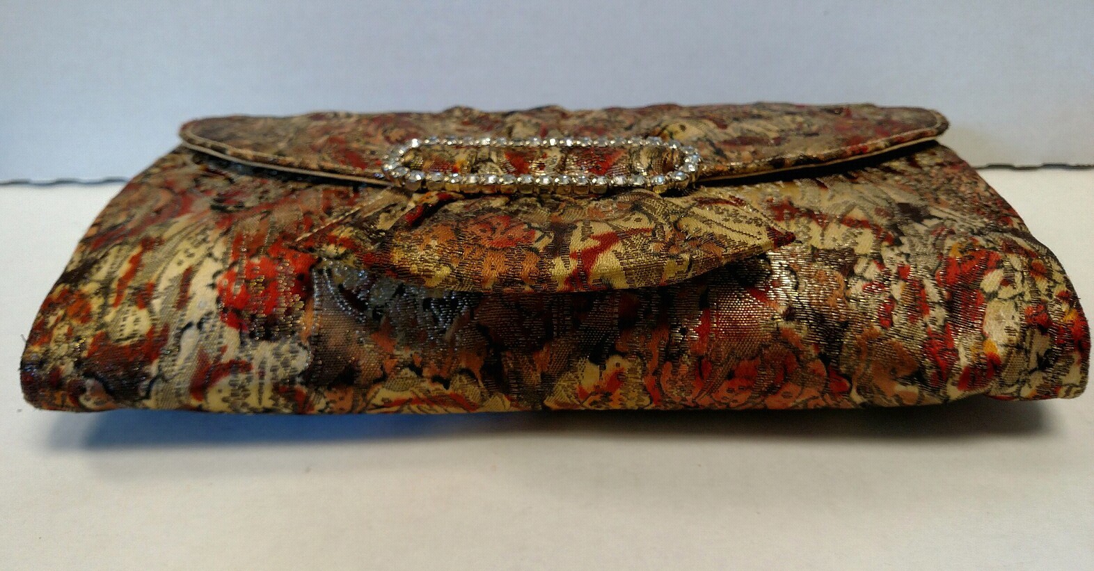 Vintage INGBER TAPESTRY CLUTCH Cinnamon/Nutmeg/Ochre Fabric, Rhinestone ...