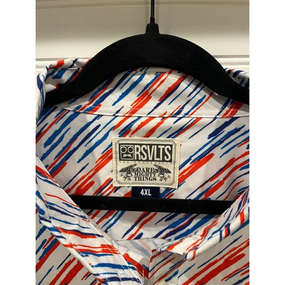 RSVLTS Dare Mighty Things Red White Blue Diagonal Striped Button Down ...