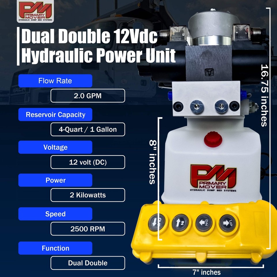 Primary Mover 12V Dual Double-Acting Hydraulic Dump Trailer Pump (Poly ...