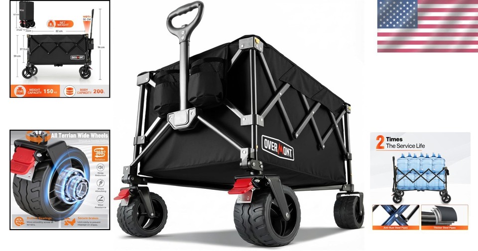 150kg Capacity Black Folding Festival Trolley - Ideal Outdoor Camping ...