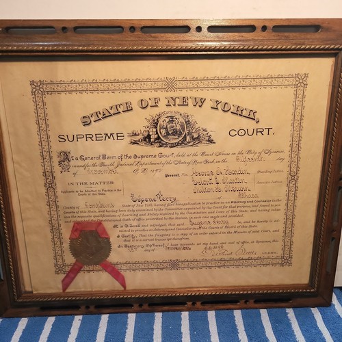 Antique Supreme Court Syracuse New York Attorney certificate 1892 ...