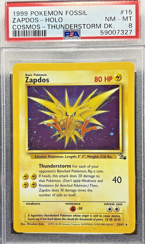 1999 Pokemon Fossil Zapdos Holo #15/62 PSA NM-MT 8 Cosmos Thunderstorm ...