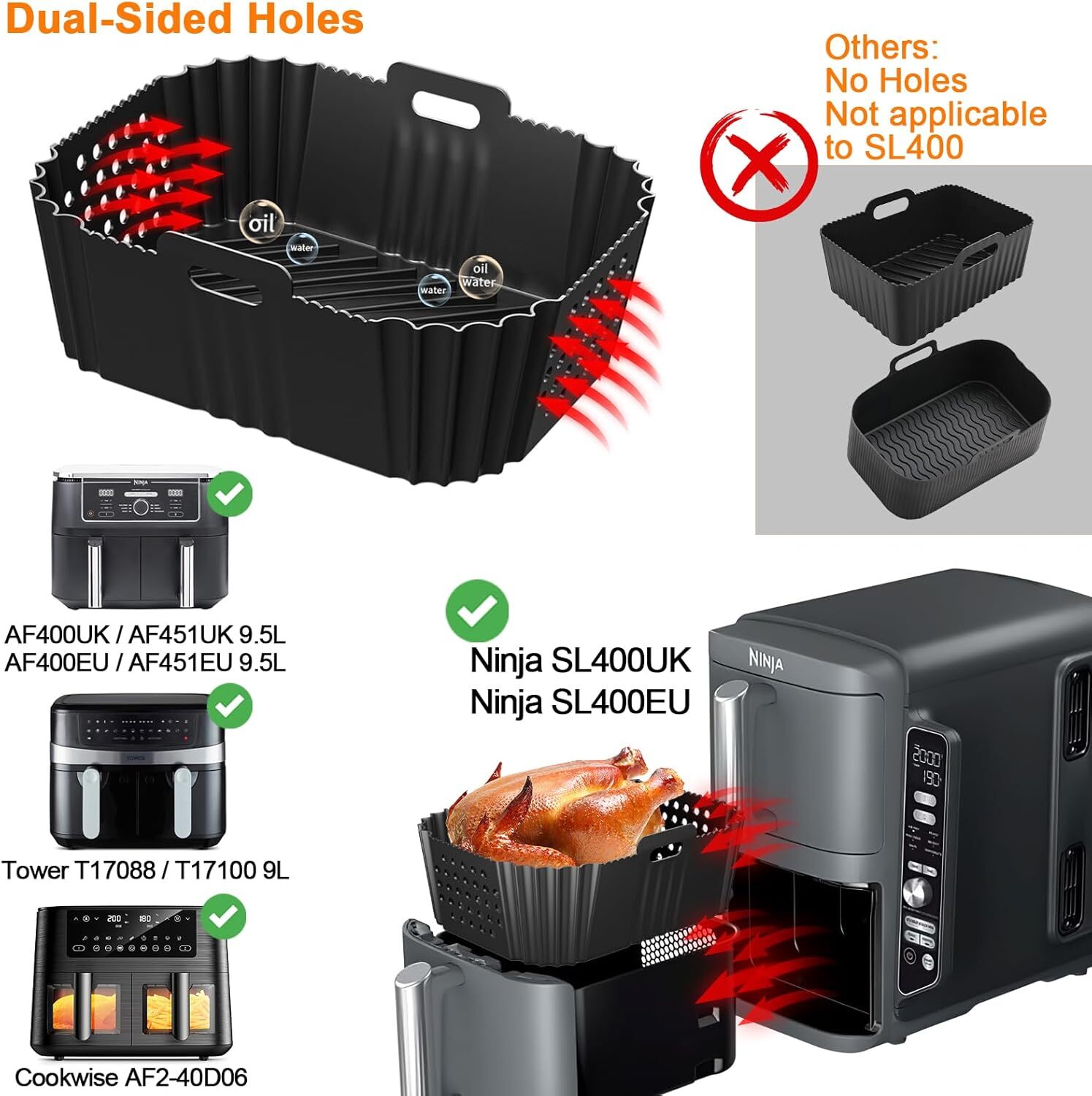 Silicone Air Fryer Liner for Ninja Double Stack Air Fryer XL SL400UK ...