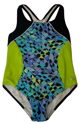 SPEEDO Girl’s 14 Swimsuit One-Piece Green Black | eBay