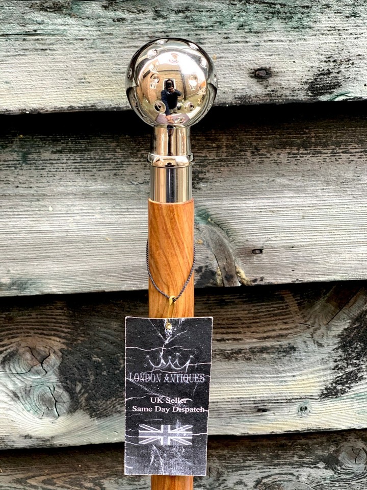 Wooden Foldable Walking Stick & Golf Ball Silver Handle - Elegant ...