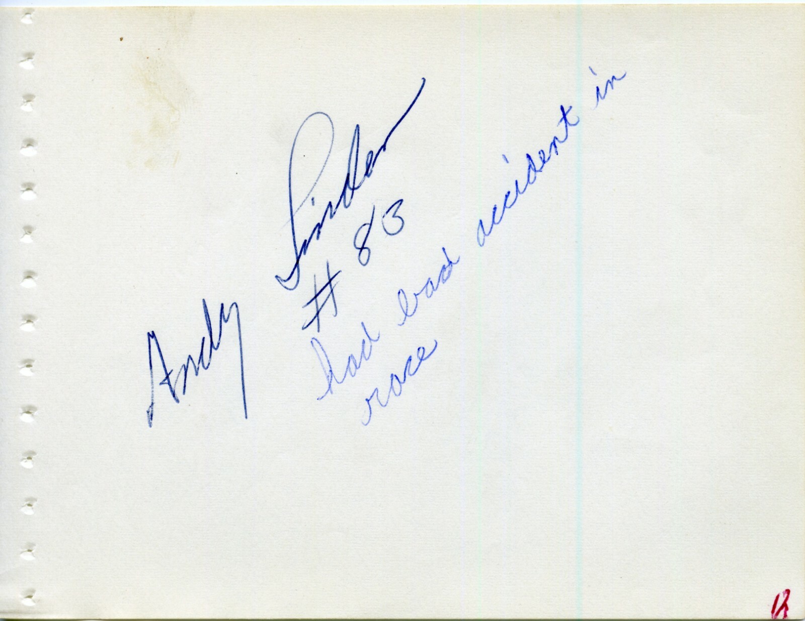 ANDY LINDEN INDY 500 DRIVER-4TH 1951 DIED 1987 AUTOGRAPHED 6 X 4 1/2 | eBay