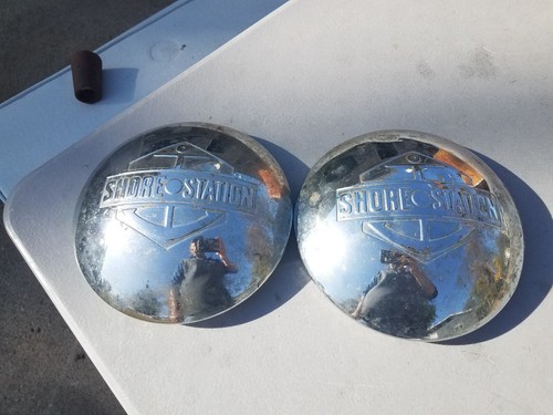 Vtg Set of 2 7 1/2 Chrome Baby Moon Embossed Hubcaps Shore Station Boat ...