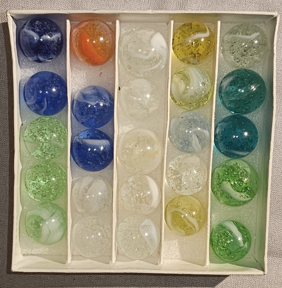 Bubble Filled Peltier Rainbo Marbles, Box Of 25 For Collectors. 0.58 TO ...