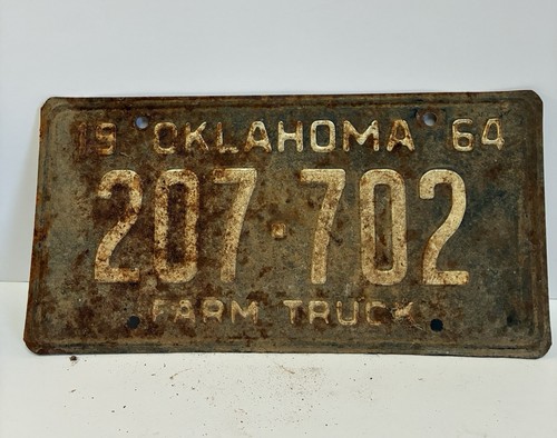 Vintage 1964 Oklahoma Farm Truck License Plate 207-702 | eBay