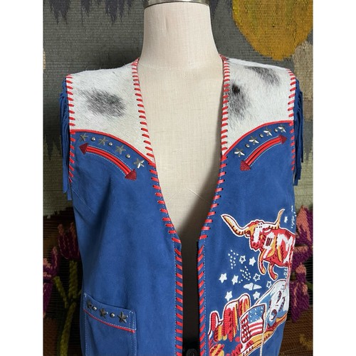 Double D Ranch Blue Embroidered Fringe Suede Leather Vest XL | eBay