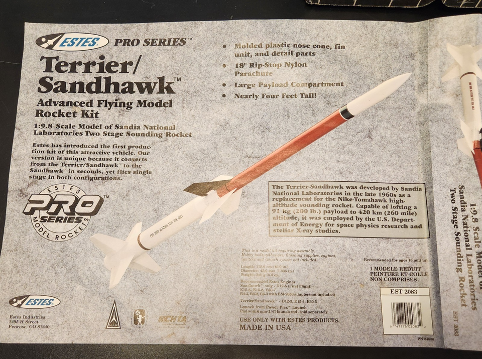 RARE Estes Pro Series Terrier Sandhawk Flying Model Rocket Launch Kit ...