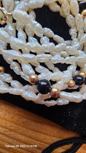 14kt fresh water three string pearl necklace with gold bead separators ...