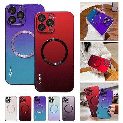 For iPhone 14 13 ProMax 12 Hybrid Gradient Glass Magnetic Case Camera ...