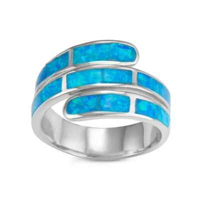 Sterling Silver Blue Inlay Opal Triple Row Wrap Design Ring | eBay