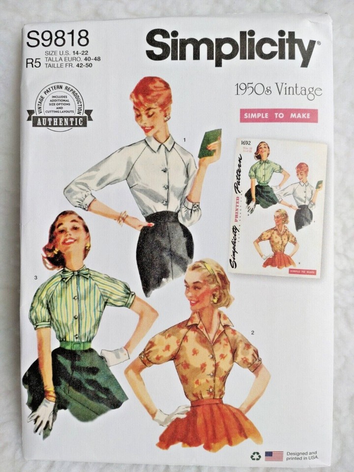 Simplicity 9818 Miss/Women Retro Vintage 1950's Blouse, Shirt Top ...