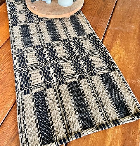 New Primitive Colonial TAN BLACK COVERLET TABLE RUNNER Woven Topper 32 ...