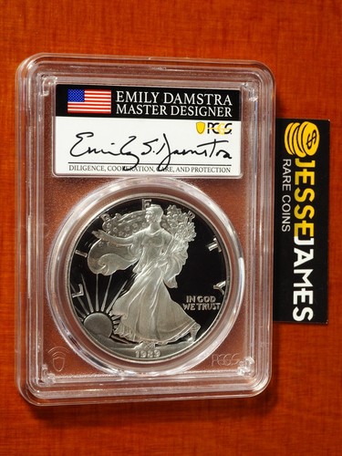 1989 S PROOF SILVER EAGLE PCGS PR70 DCAM EMILY DAMSTRA SIGNED FLAG ...