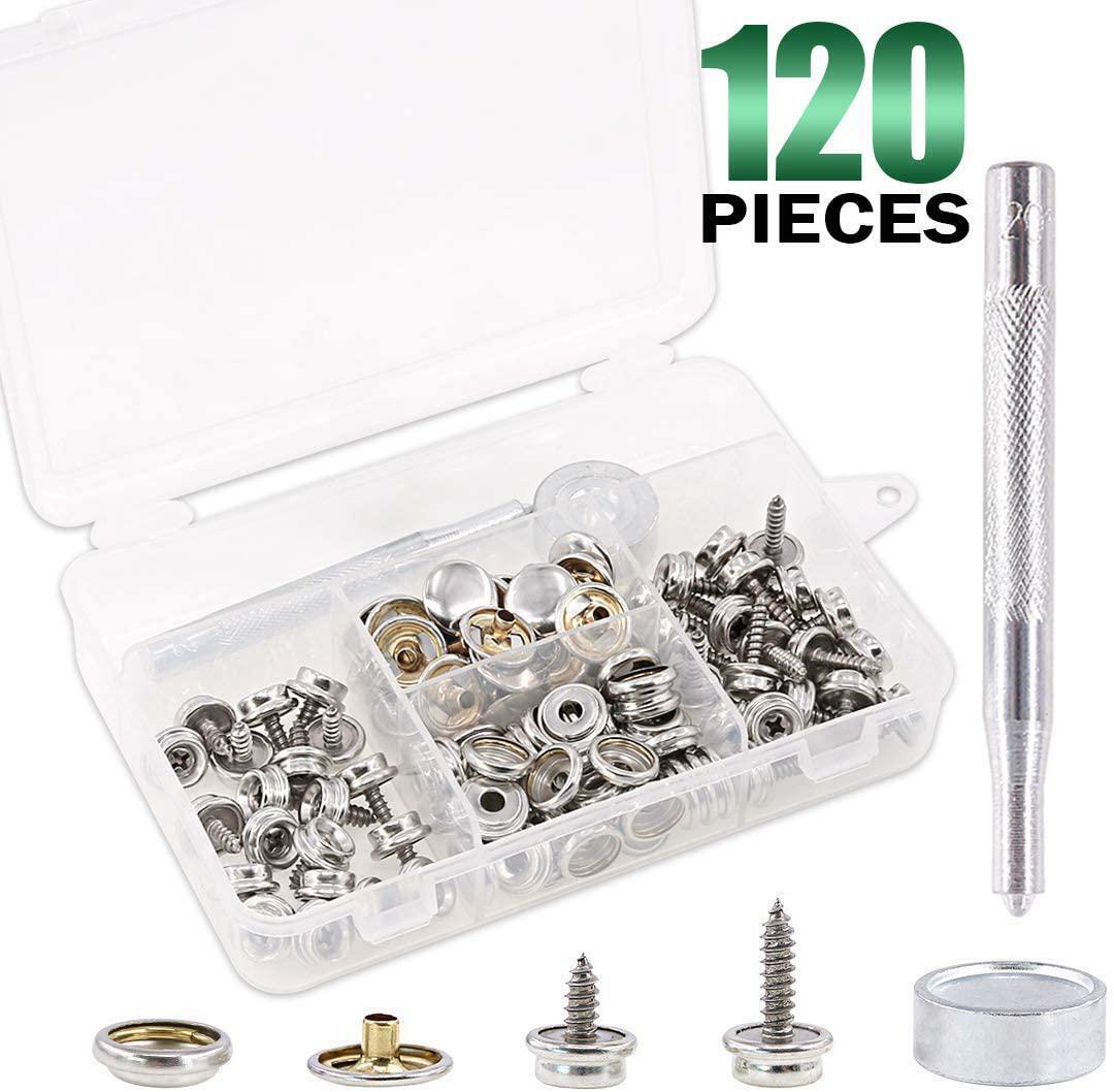 Keadic 120Pcs Stainless Steel Snap Button Kit Marine Grade Canvas and ...