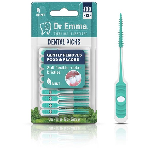 Soft Rubberized Dental Picks Mint Brush Picks, 100 Count (1 Packs, Mint ...