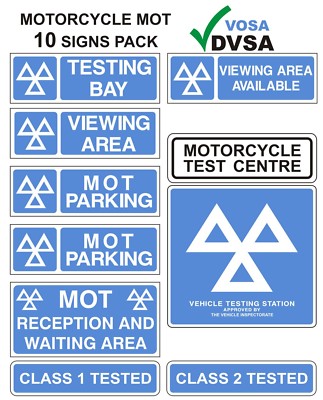 MOT SIGN | MOT SIGNS | VOSA DVSA | MOT SIGN PACK | MOTORCYCLE MOT 10 ...