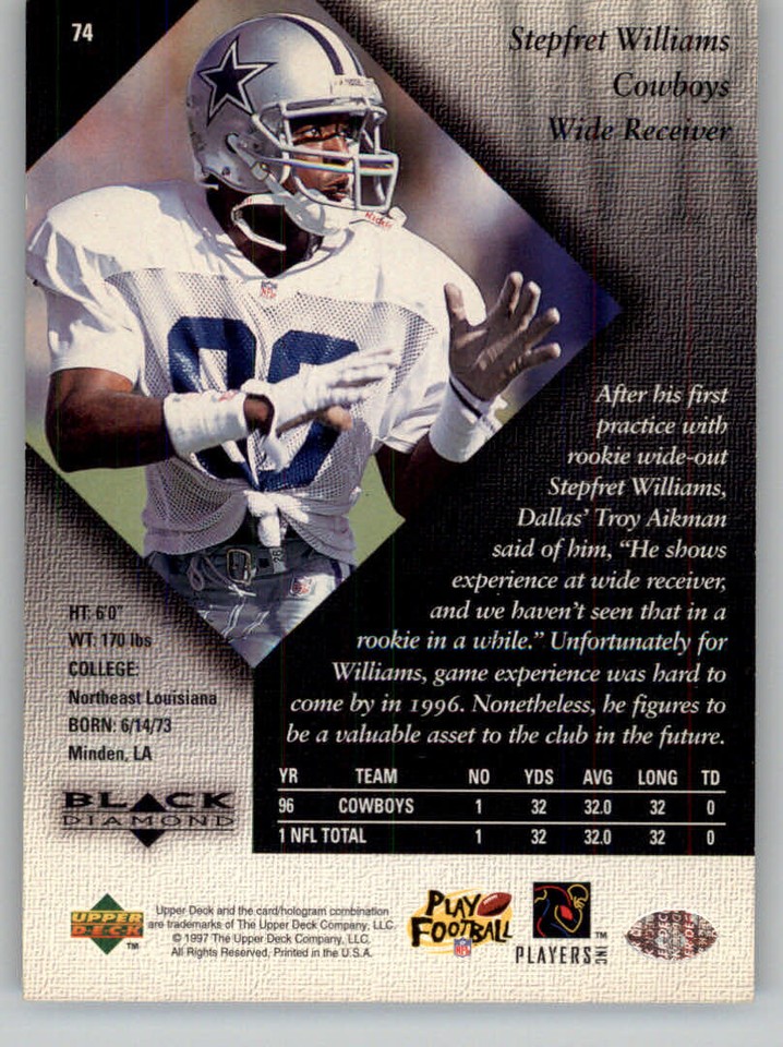 1997 Upper Deck Black Diamond #74 Stepfret Williams - Dallas Cowboys | eBay