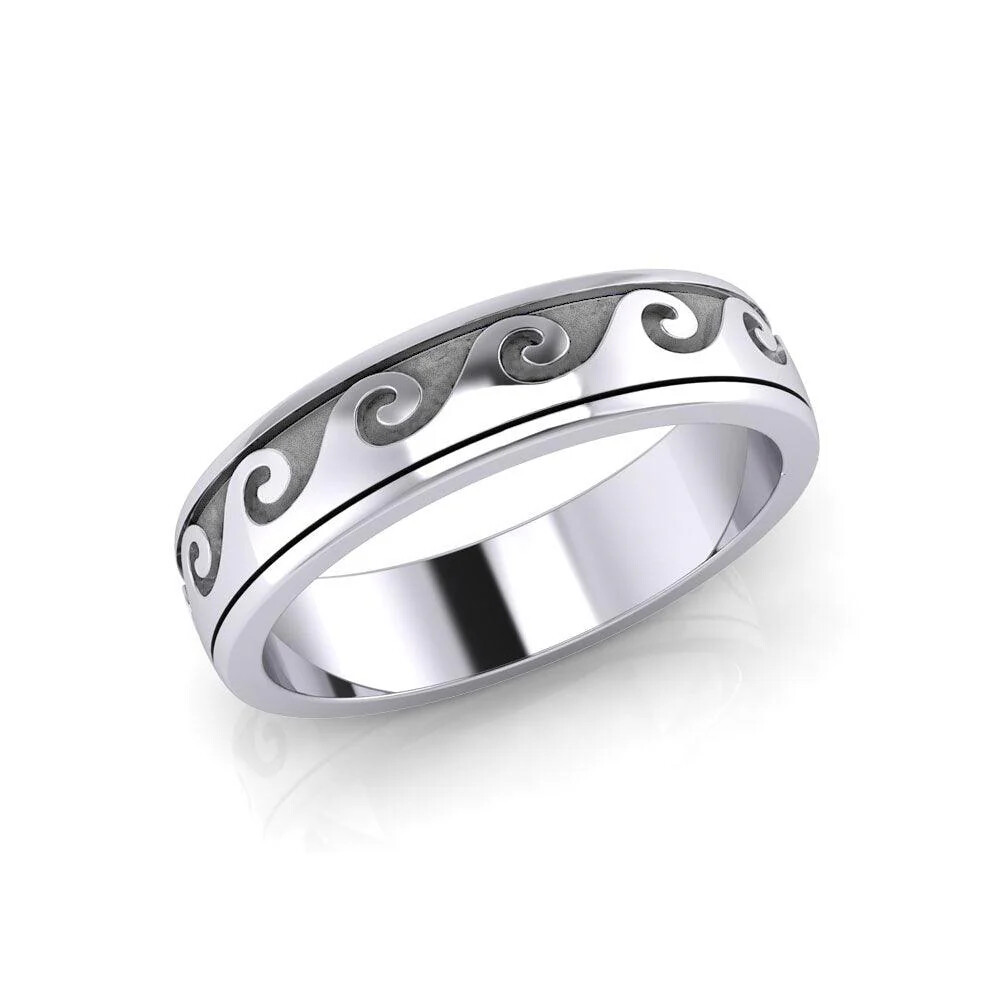 Wave Surf Ring Sea Spinner Curl 925 Sterling Silver Fine Beach Surfing ...