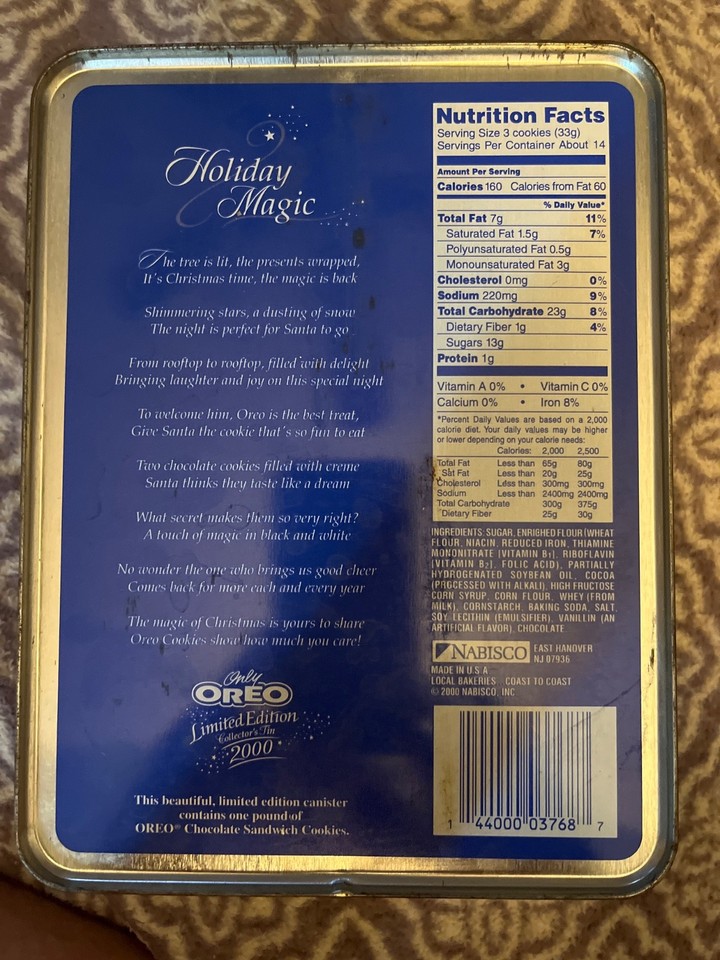 Oreo Tin Sealed 2000 Christmas Santa Only Oreo Limited Edition 1 lb ...