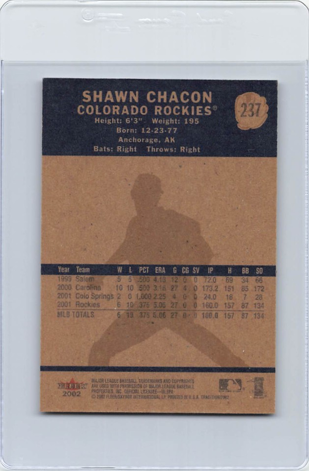 2002 Fleer Tradition #237 Shawn Chacon Rockies Signed Auto *J1284 | eBay