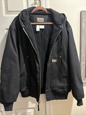 Big Smith Jacket Mens XL Black Duck Canvas Hooded Quilted Lined 100% ...