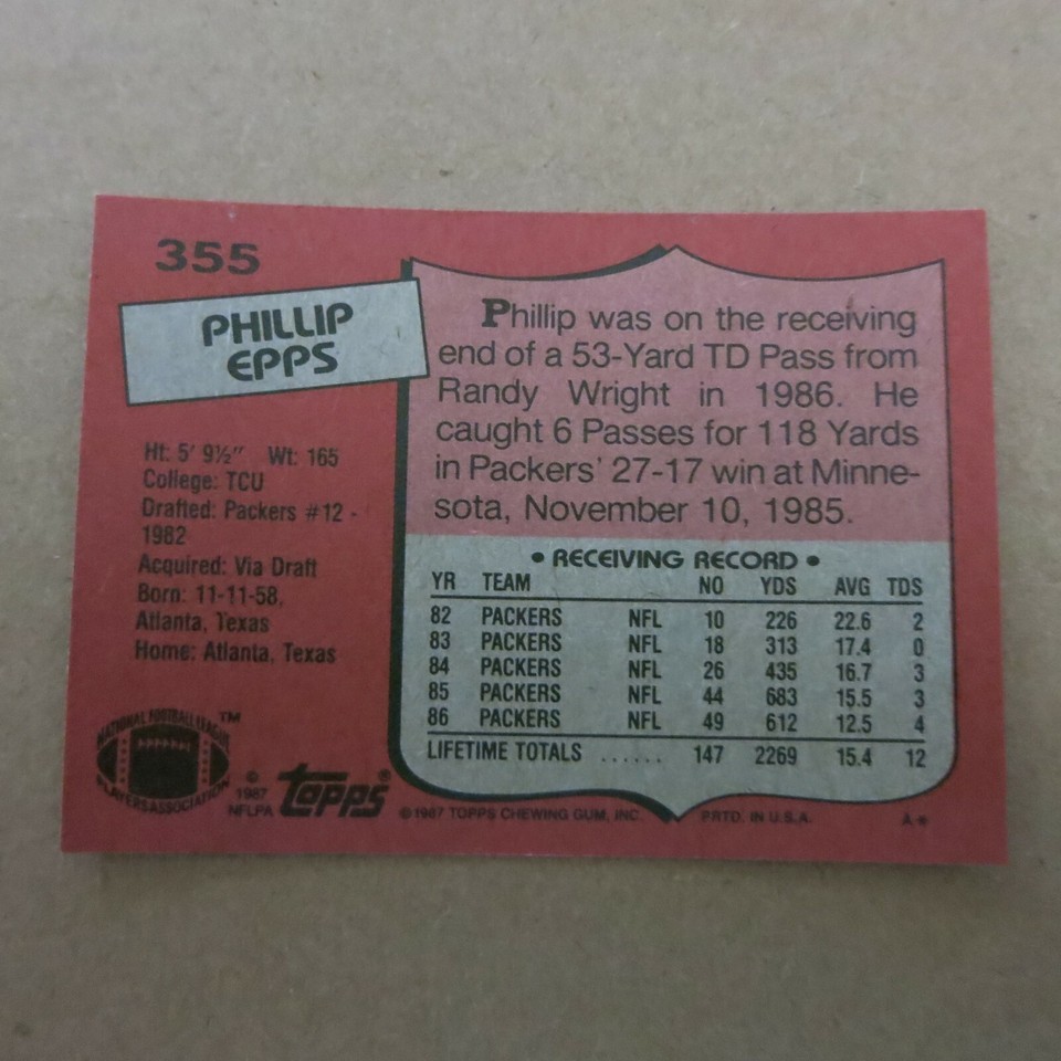 Phillip "Phil" Epps RC 1987 Topps #355 Green Bay Packers T.C.U. NY Jets ...