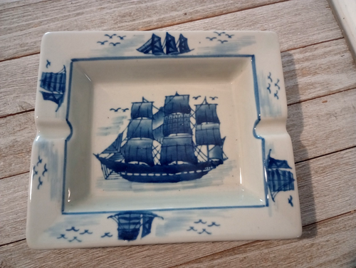 Vintage Nantucket Home Blue & White Pottery Sailing Ship Ashtray | eBay