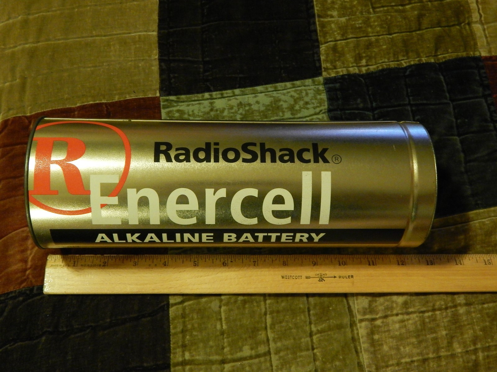 Radio Shack ~ Enercell Alkaline Battery ~ 12'' Metal Coin Bank ~ "Stash ...