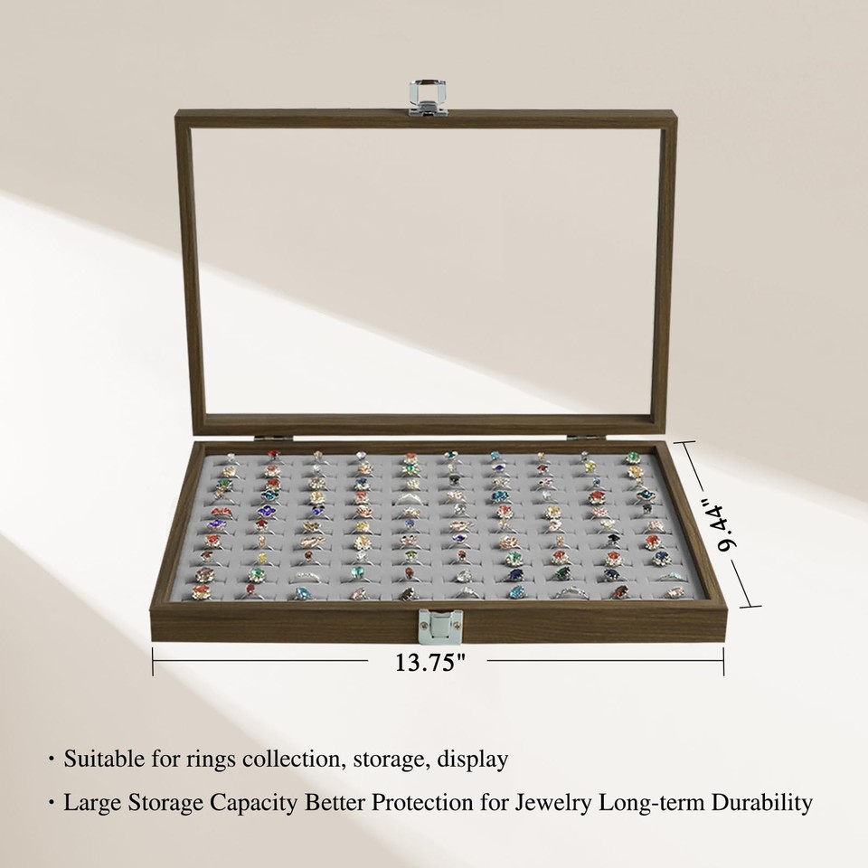 Ring Organizer Wooden Jewelry Box Ring Holder 100 Slot Ring Box Ring ...