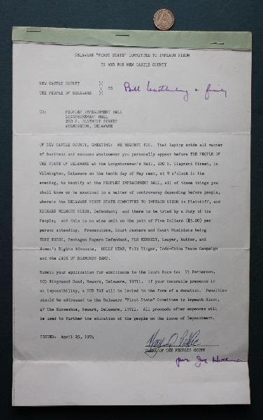 Delaware Impeach Richard Nixon SIGNED April 1974 Watergate Impeachment ...