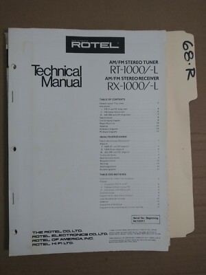 Rotel RX RT-1000 L technical service manual original repair book stereo ...