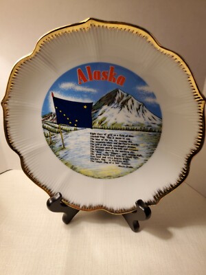 Alaska Historical Collector's Plate with Gold rim, Denali, flag and ...