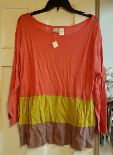 NEW HONEY BEE Coral colorblock blouse shirt top NWT Women Size S Small ...