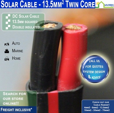 Twin core 13.5mm² Solar Cable, 80 Amp, Dual Core twin sheathed | eBay ...