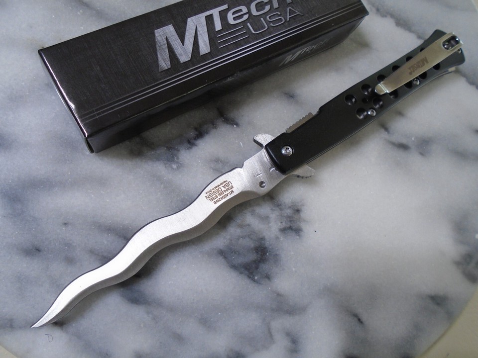 Mtech Assisted Open Black Kris Stiletto Pocket Knife Folding Dagger MT ...