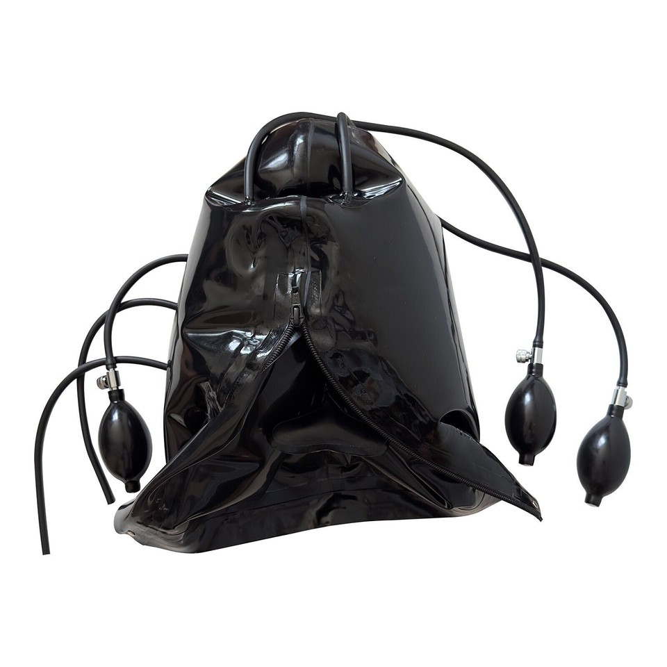 For BDSM Asphyxia Latex Hood Inflatable Rubber Mask w/ Inflatable Long ...