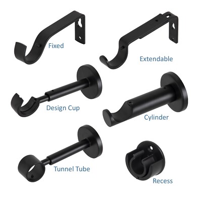 Curtain Pole Brackets, Black, For 28mm poles high grade Steel | ABC ...