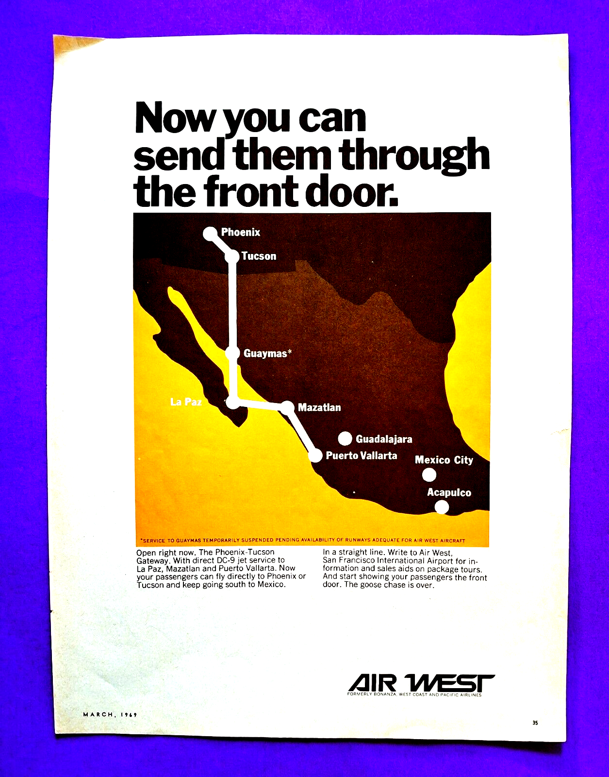 AIR WEST Ad, Vintage Ad 1969 Route Map 11in x 8in | eBay