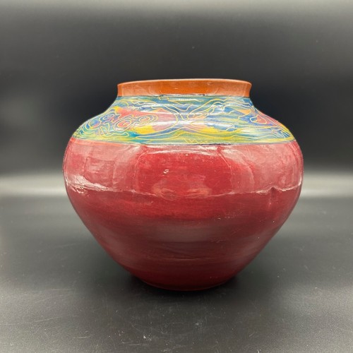 Hand Thrown Colorful Incised Pottery Vase Artist Signed Hawk Wings | eBay