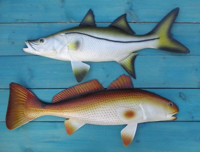 Redfish Snook Hand Painted 28" Replica Wall Mount Game Fishing Salt ...