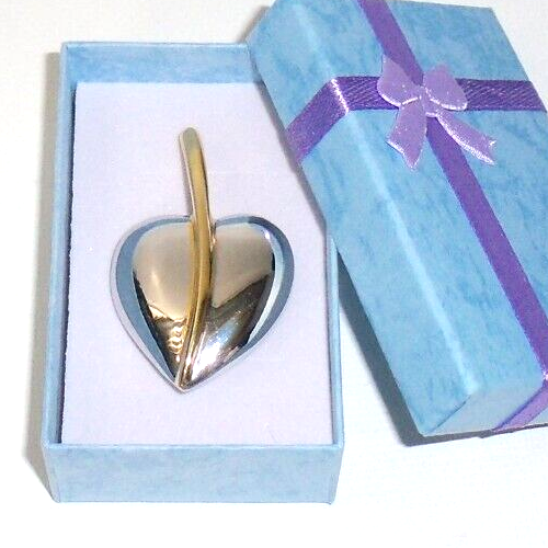 Vintage Signed Monet Gold & Silver Heart Shaped Leaf Brooch Figural Pin ...