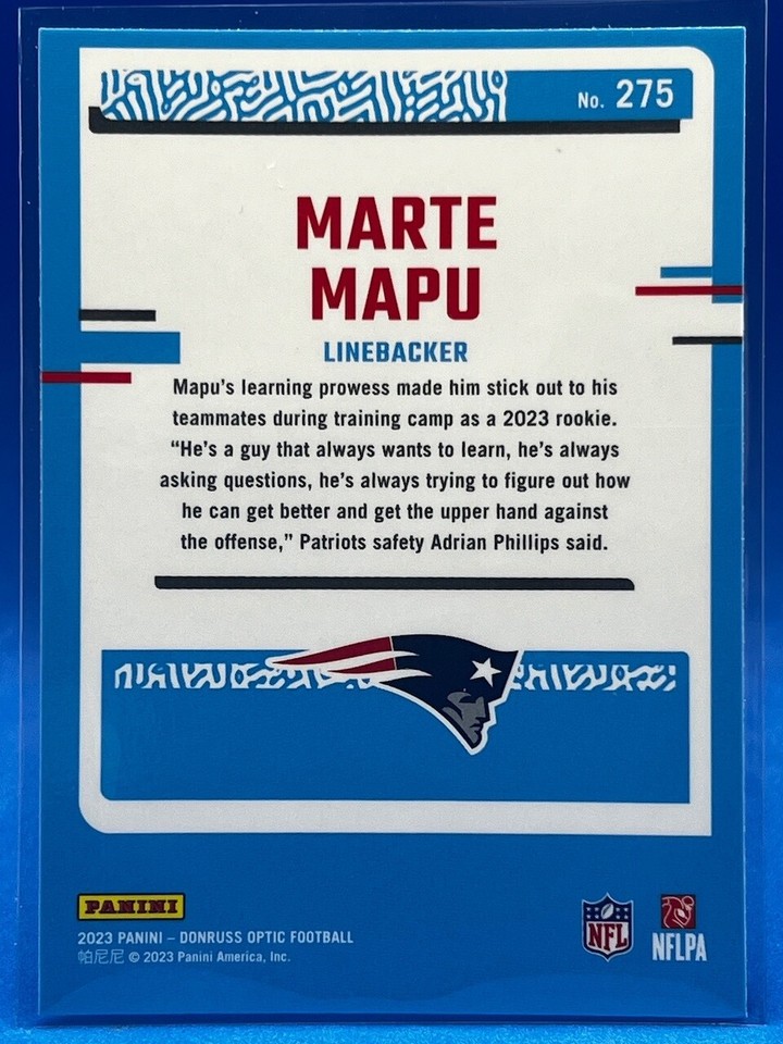2023 Panini Donruss Optic Rated Rookie RC #275 Marte Mapu - New England ...
