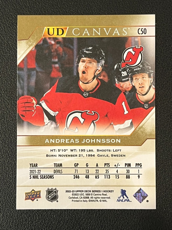 Andreas Johnsson 2022-23 Upper Deck Canvas Devils C50 | eBay