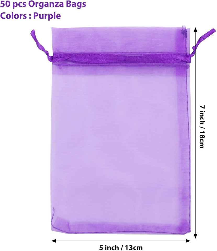50Pcs Purple Organza Bags 5x7 Inch, Small Mesh Gift Bag for Jewelry ...