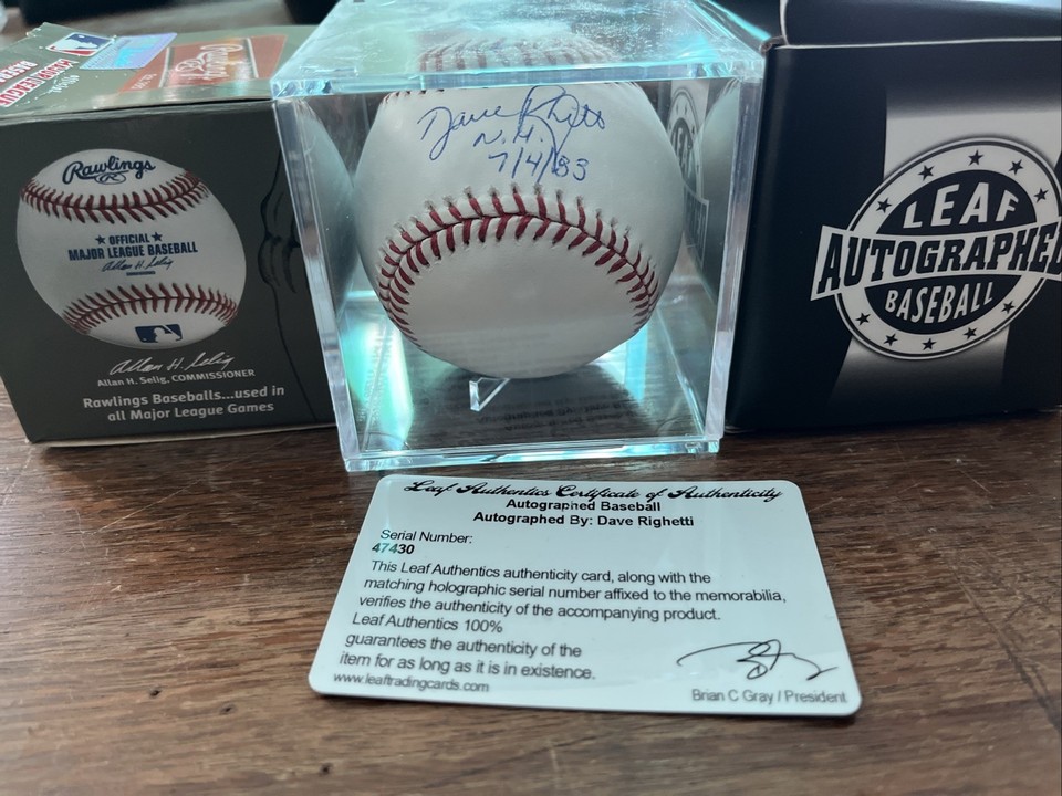 Signed Autographed Dave Righetti Baseball New York Yankees No hit Date ...