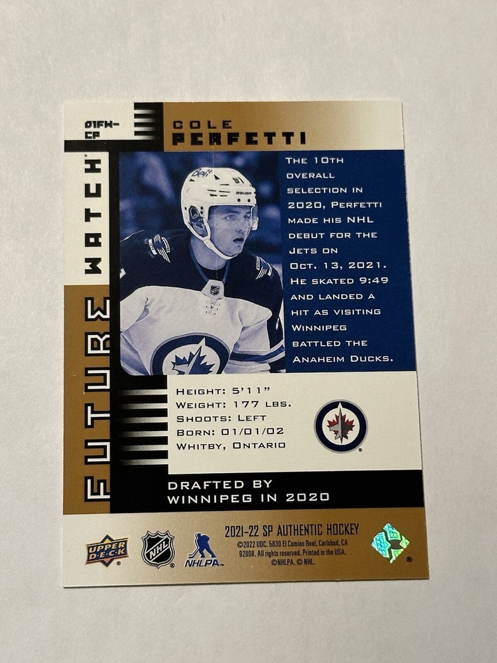 2021-22 SP Authentic Cole Perfetti RC Future Watch Retro /150 | eBay